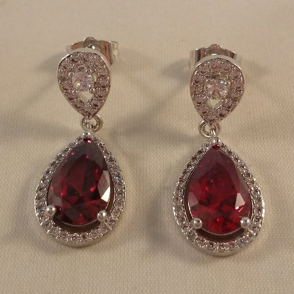 Jewelry | 18k White Gold Filled Flower Ruby Red Diamond Zircon Drop ...